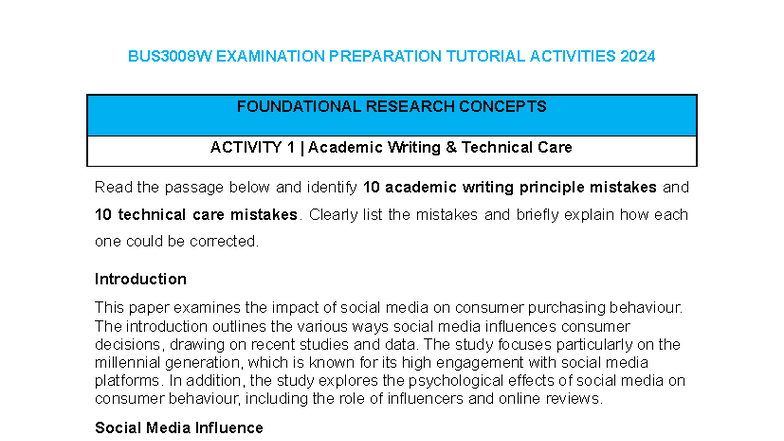 BUS3008W EXAMINATION PREPARATION TUTORIAL ACTIVITIES 2024: Academic ...