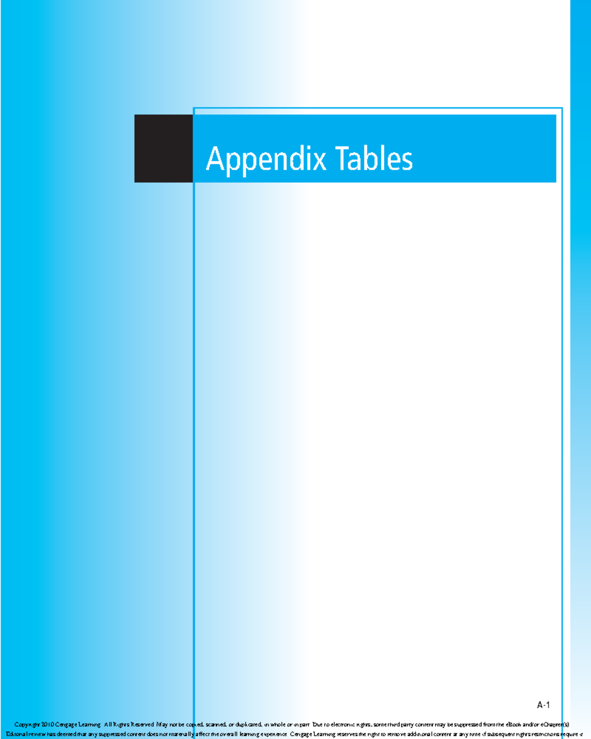 Appendix Tables - A- Appendix Tables Copyright 2010 Cengage Learning ...