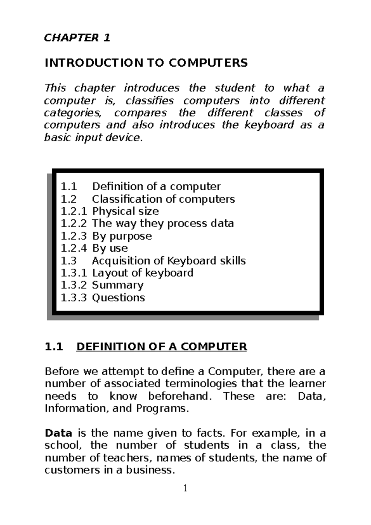 Computer FORM 1 Notes - REFERENCE - CHAPTER 1 INTRODUCTION TO COMPUTERS ...