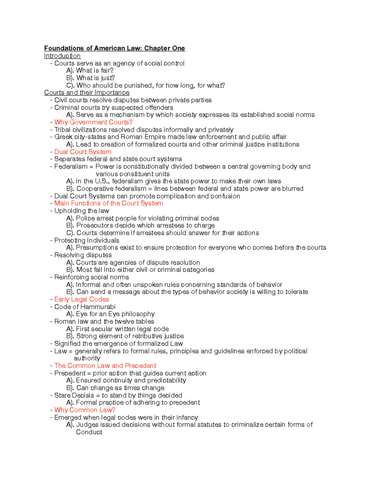 LAW 206 Chapter 1 - Foundations of American Law Notes - Studocu