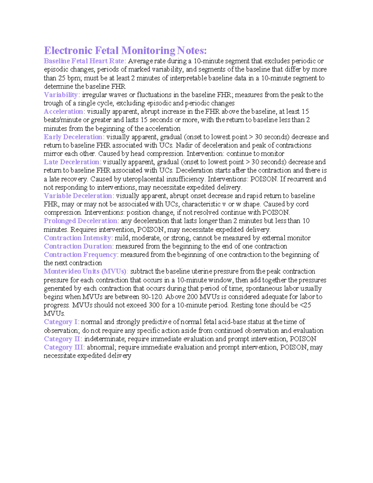 Fetal Monitoring Insights and Key Parameters for Assessment - Studocu