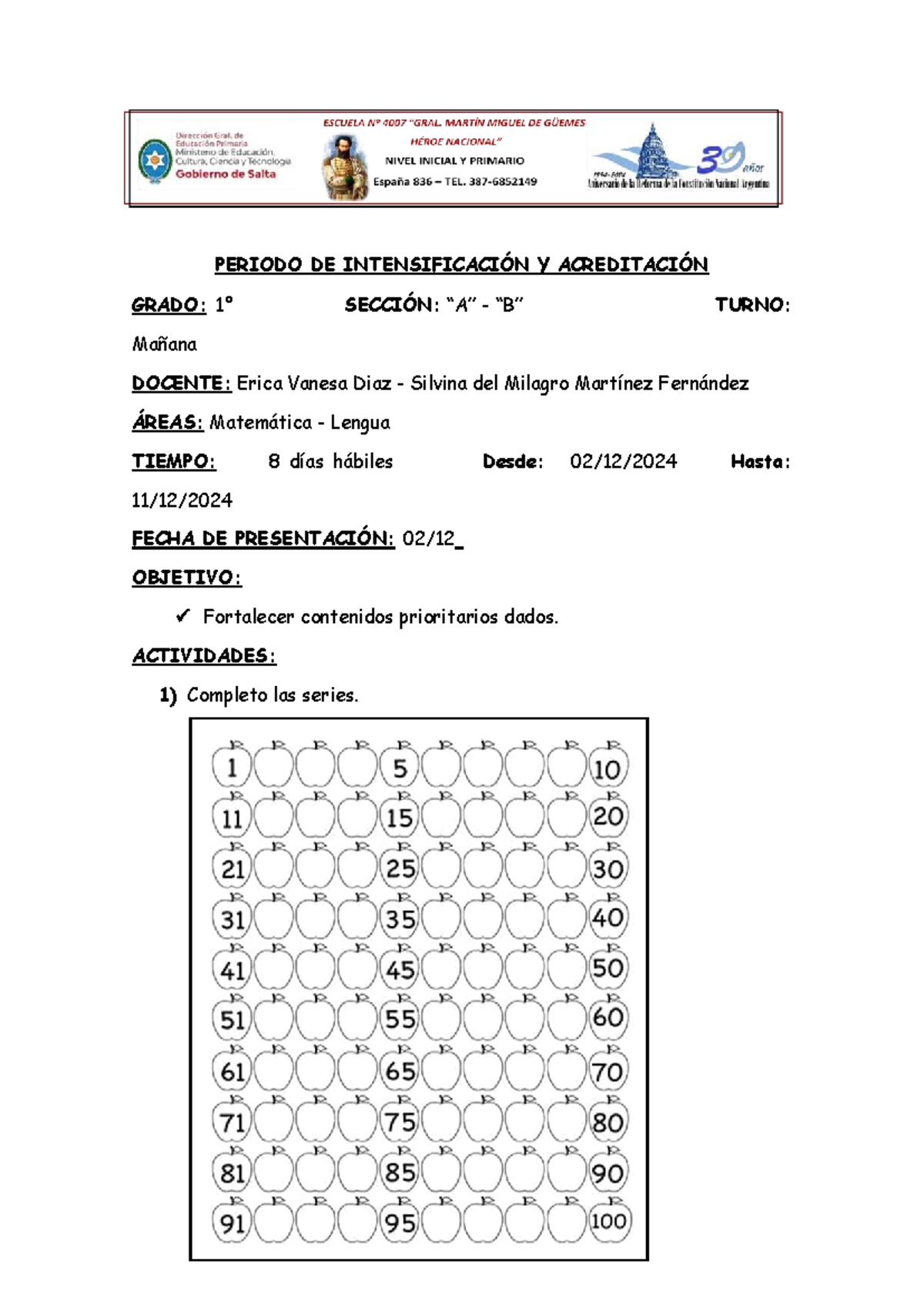 Periodo de Intensificación y Acreditación - Matemática y Lengua - Studocu