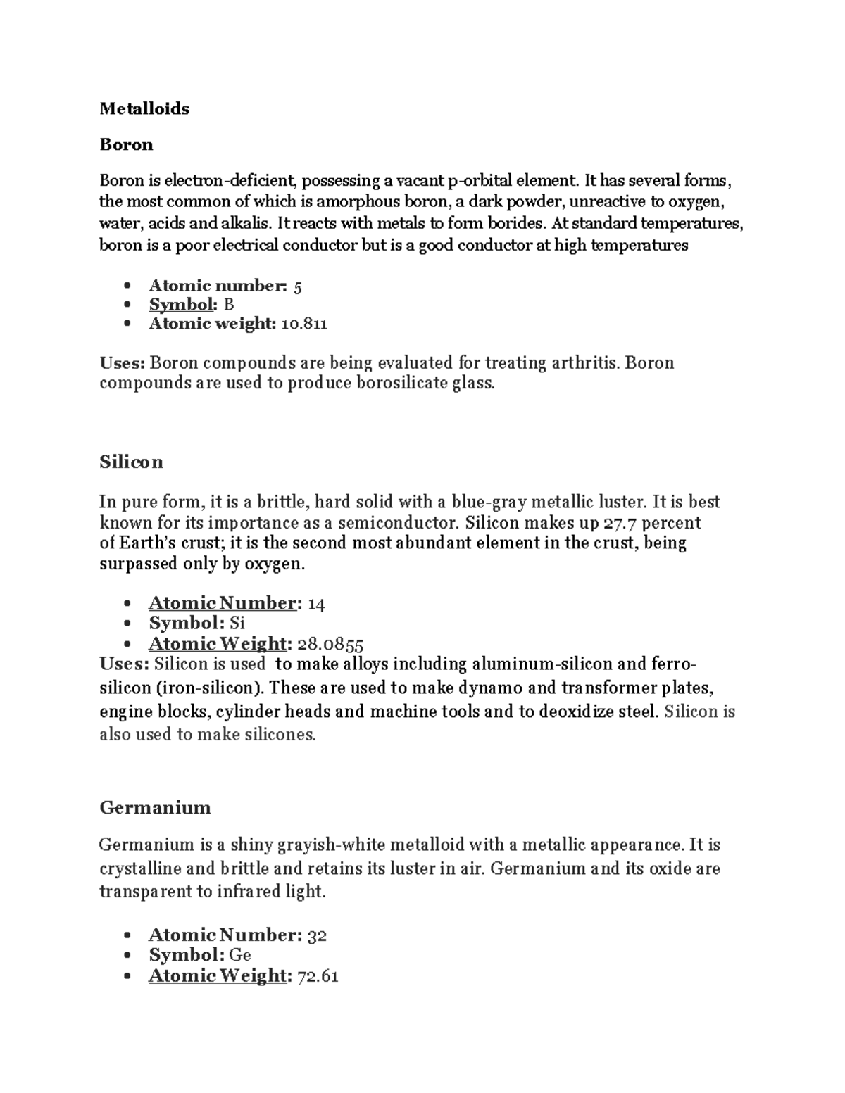 Metalloid Elements Overview: Boron, Silicon, Germanium, Arsenic ...
