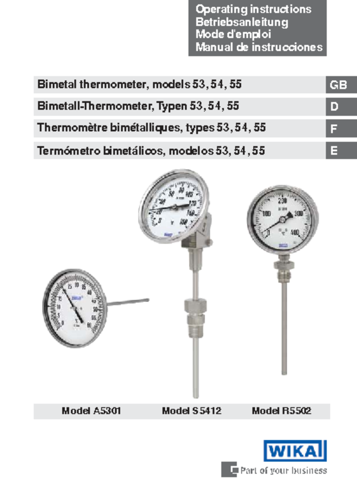 WIKA Operating Instructions for Bimetal Thermometers Models 53, 54, 55 ...