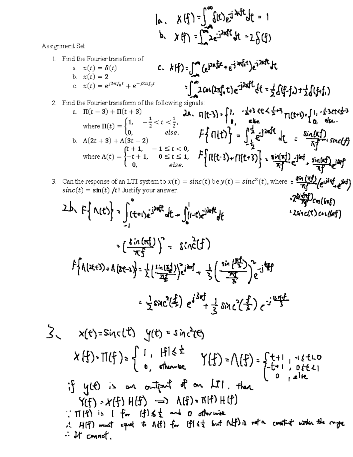 Fourier Transform Assignments for ENGG 20: Set 1 - Studocu