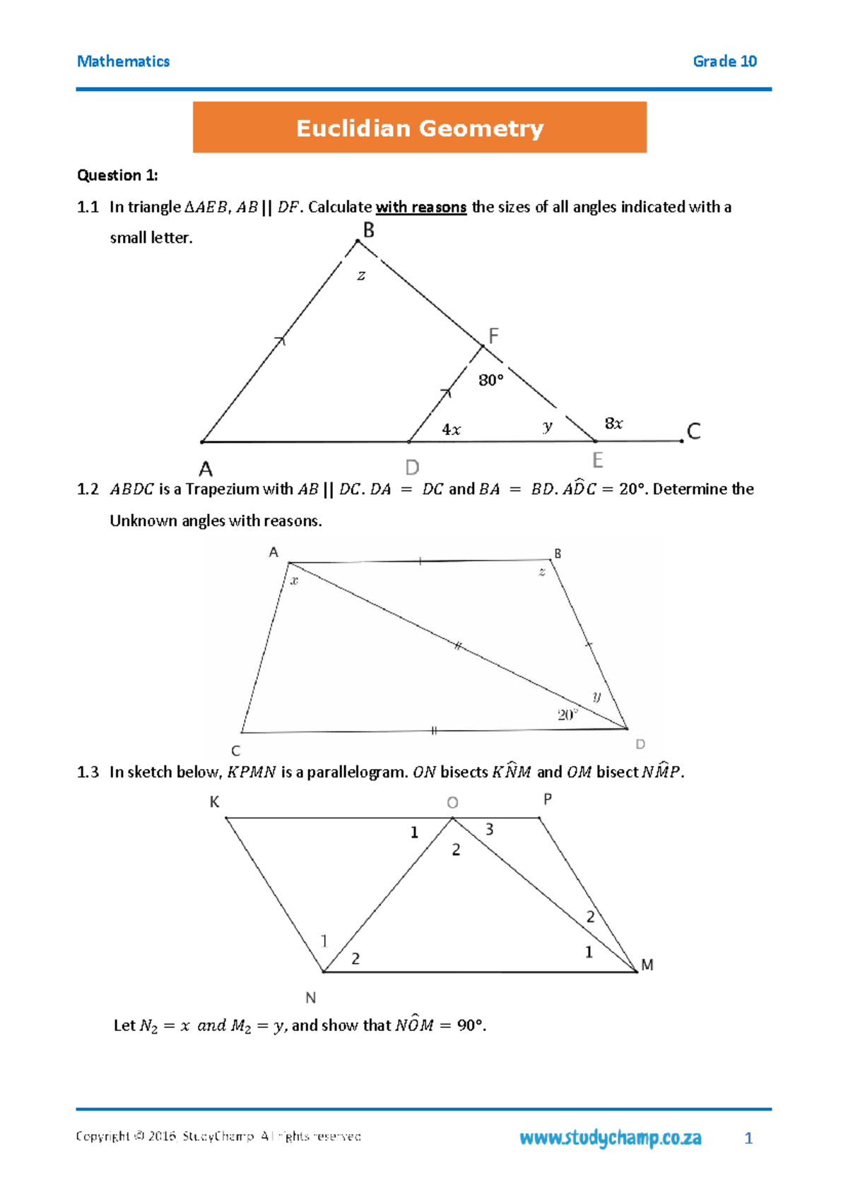 Mathematics Grade 10 Euclidean Geometry Exam Questions and Solutions - Studocu