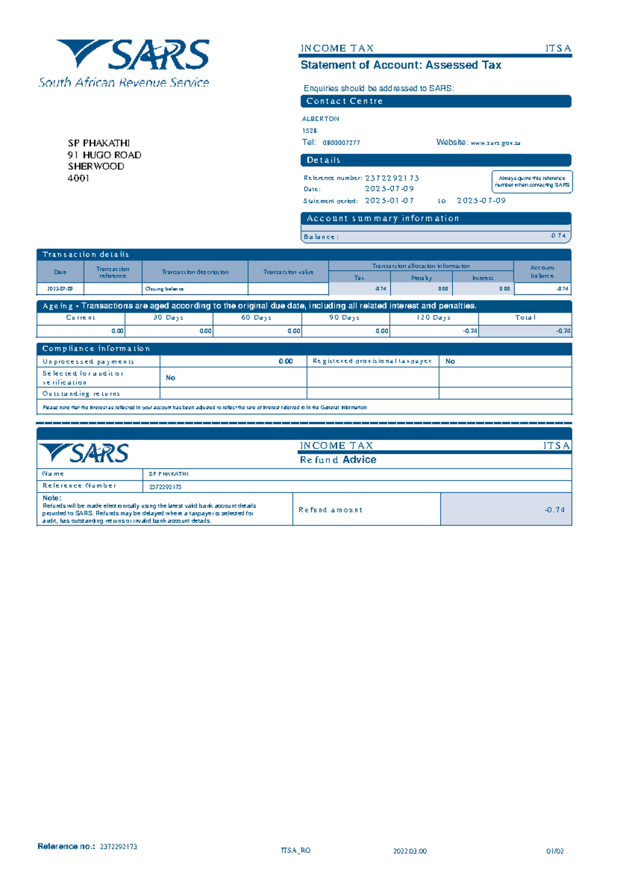 SOA - Income Tax ITSA Statement of Account Overview - Studocu