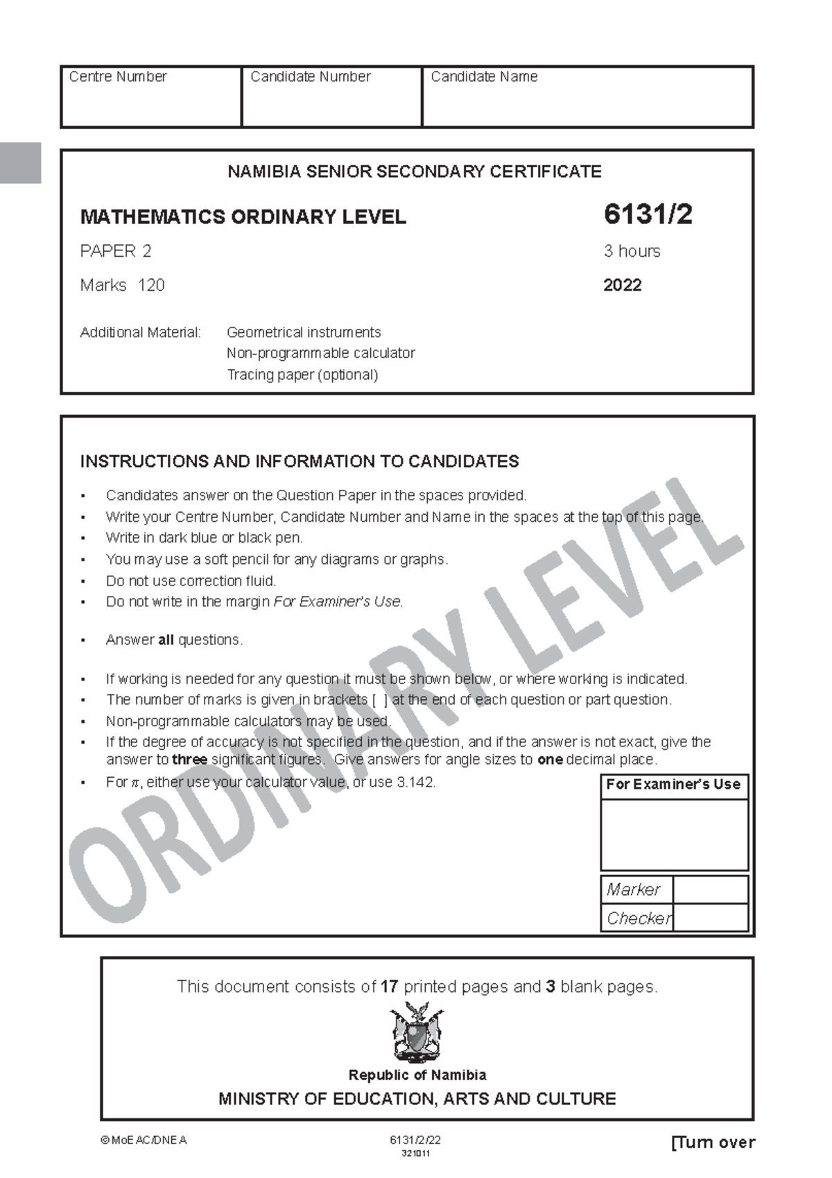 Mathematics O Level - NSSC Paper 2 (6131/2) - 2022 Exam Version - Studocu