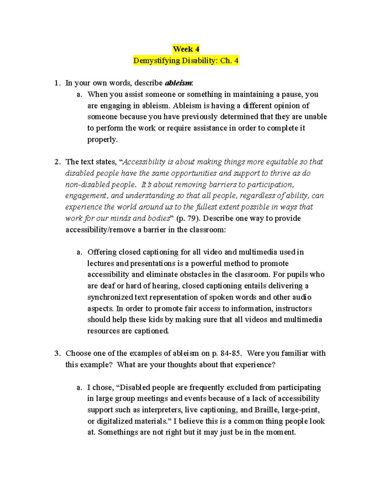 Chapter 4 Notes - Understanding Accessibility and Ableism - Studocu