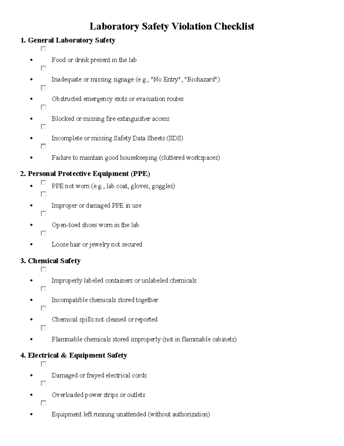 Laboratory Safety Violation Checklist: Key Safety Protocols - Studocu