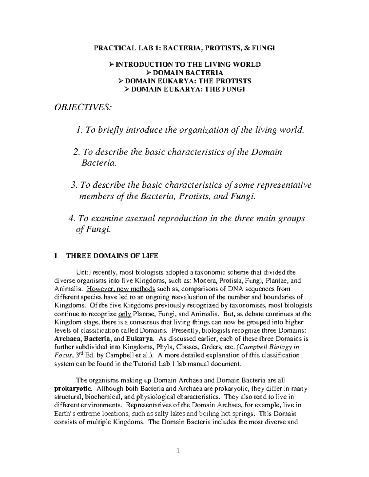 Practical Lab 1: Study of Bacteria, Protists, and Fungi (BIO101 ...