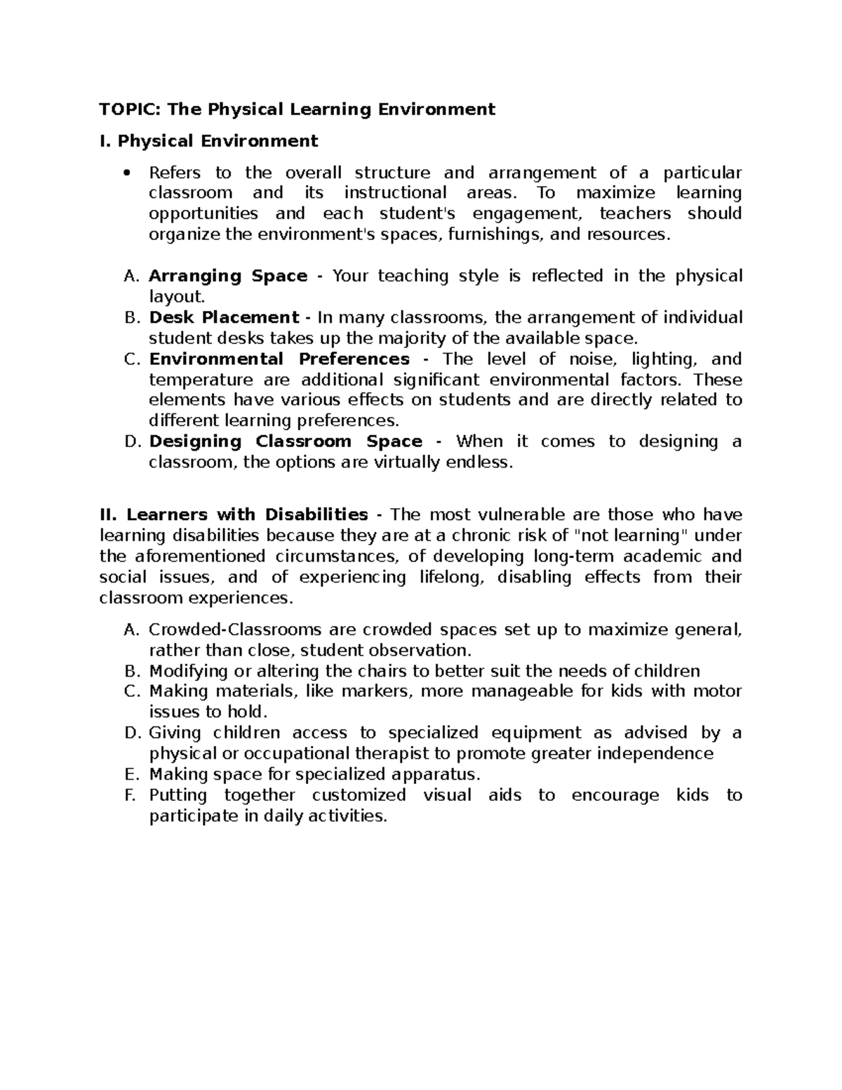 Improving Classroom Layout for Effective Learning Environment - Studocu