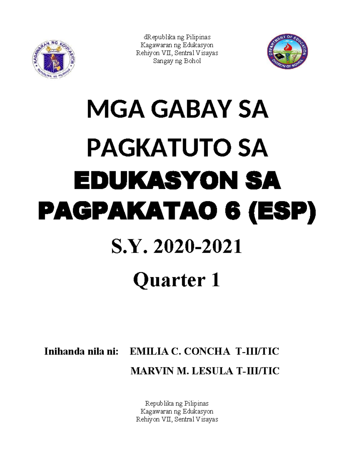 ESP6 MGA GABAY SA PAGKATUTO Quarter 1 - Unang Markahan - Studocu