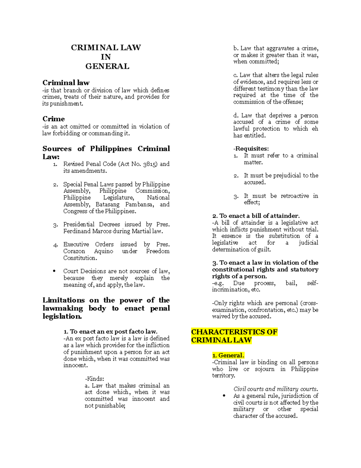 Criminal Law Overview and Key Principles (CRIM-LAW-1) - Studocu