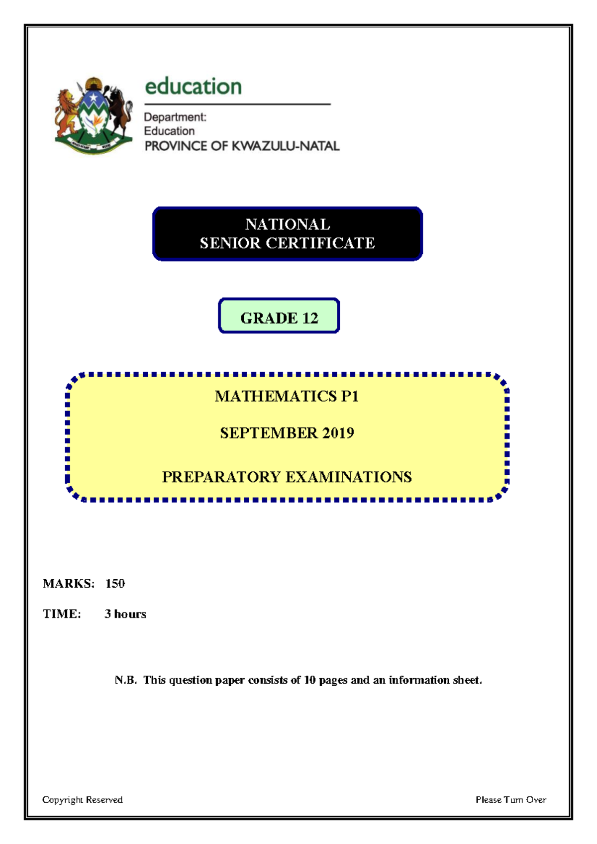 2019 Grade 12 Mathematics P1 Trial Exam Paper - KZN - Studocu