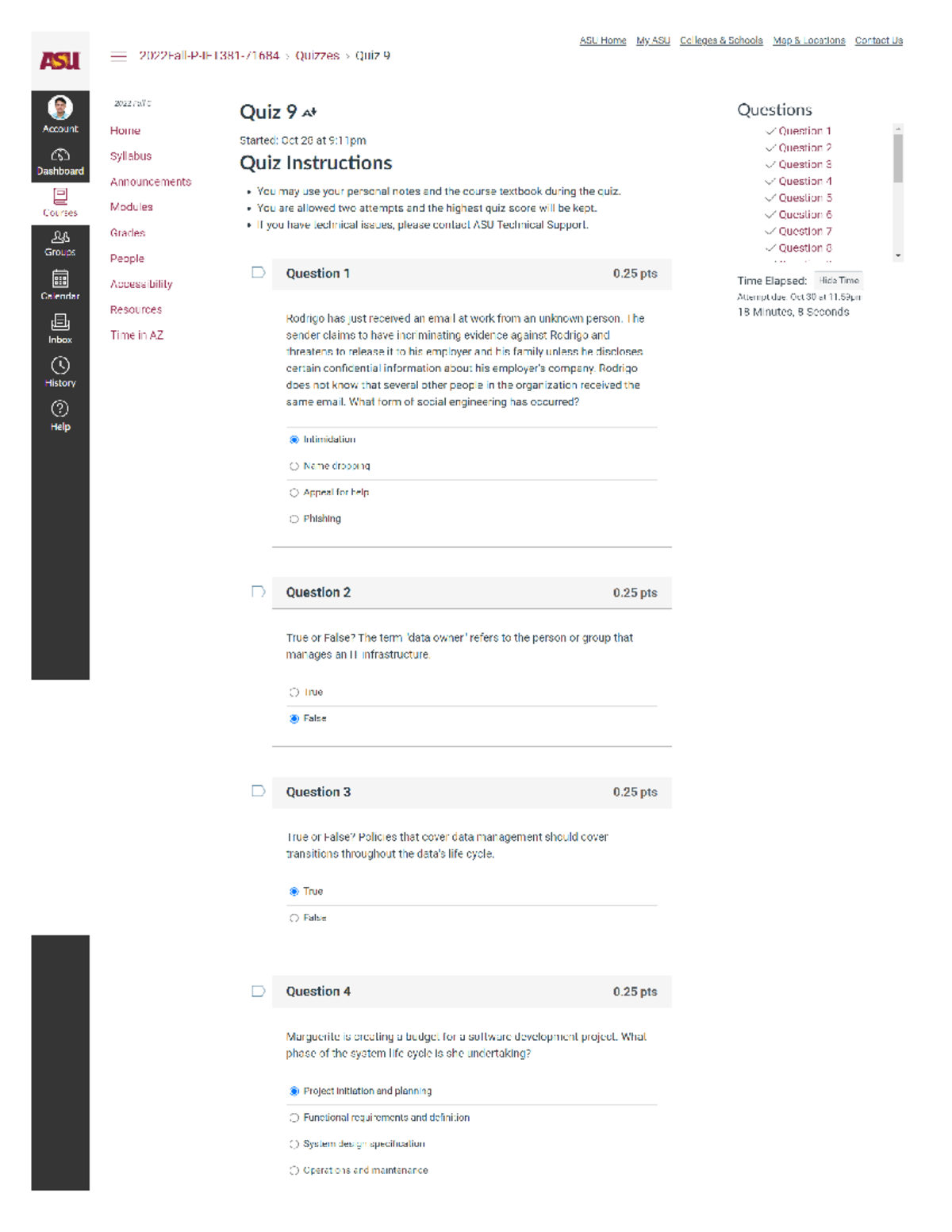Module 9 quiz set 1 - ASUHome MyASU Map Contact Us Quizzes Quiz9 2022 ...
