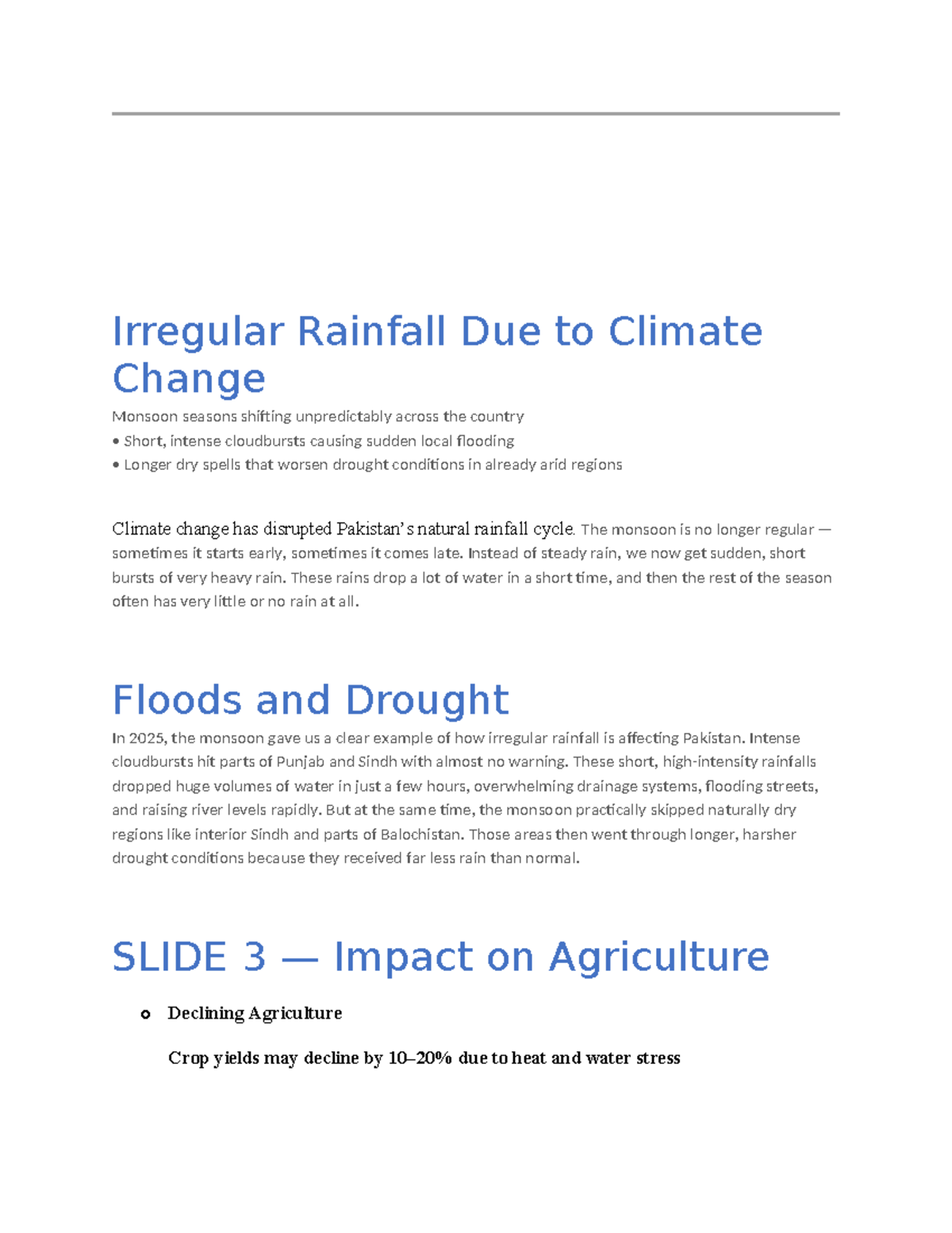 Impact of Climate Change on Rainfall Patterns and Agriculture: A Study ...