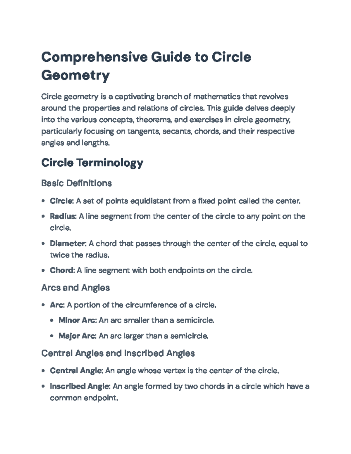 Circle Geometry Guide: Theorems & Exercises for Geometry Study - Studocu