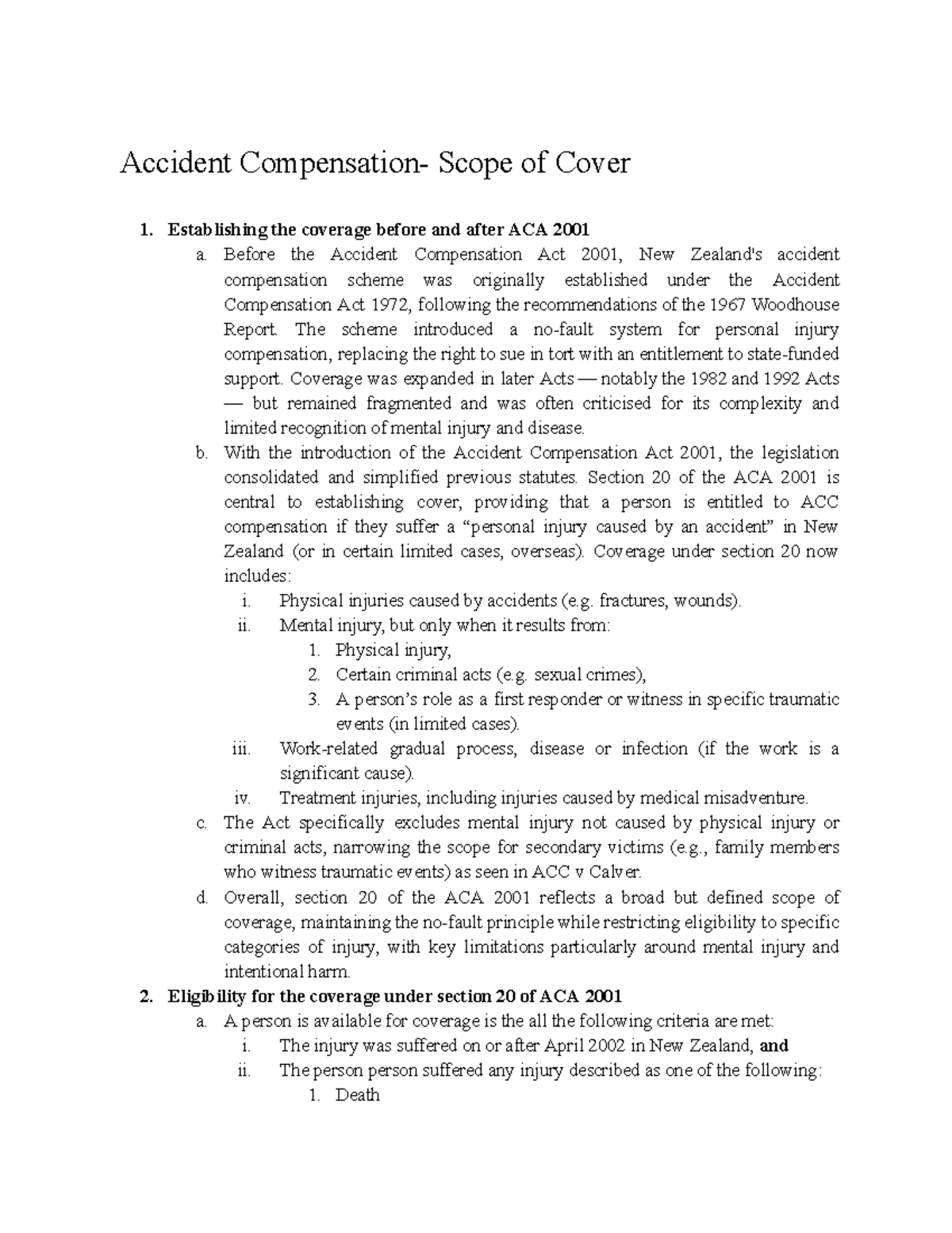 TORT - Accident Compensation under ACA 2001: Coverage & Cases Analysis ...