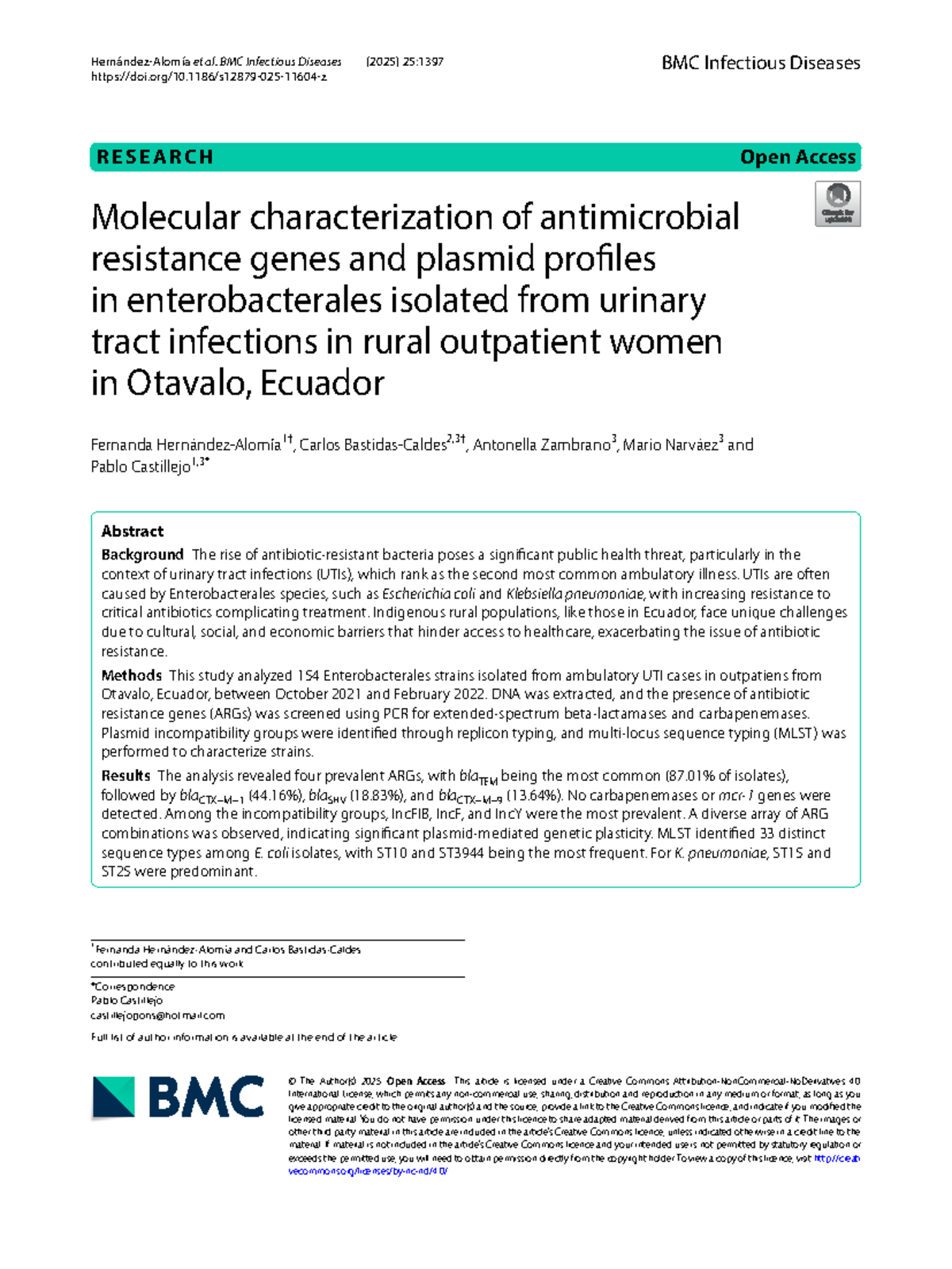 Molecular Characterization of Antimicrobial Resistance in UTI Pathogens ...