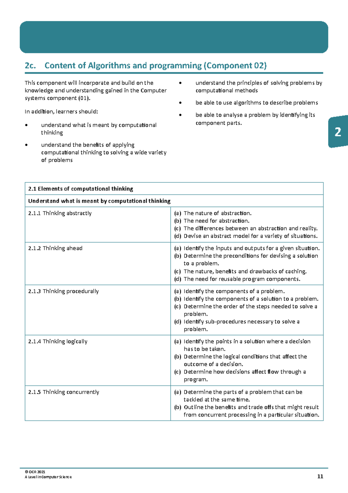 OCR A Level Computer Science H446 Specification - © OCR 2021 A Level in ...