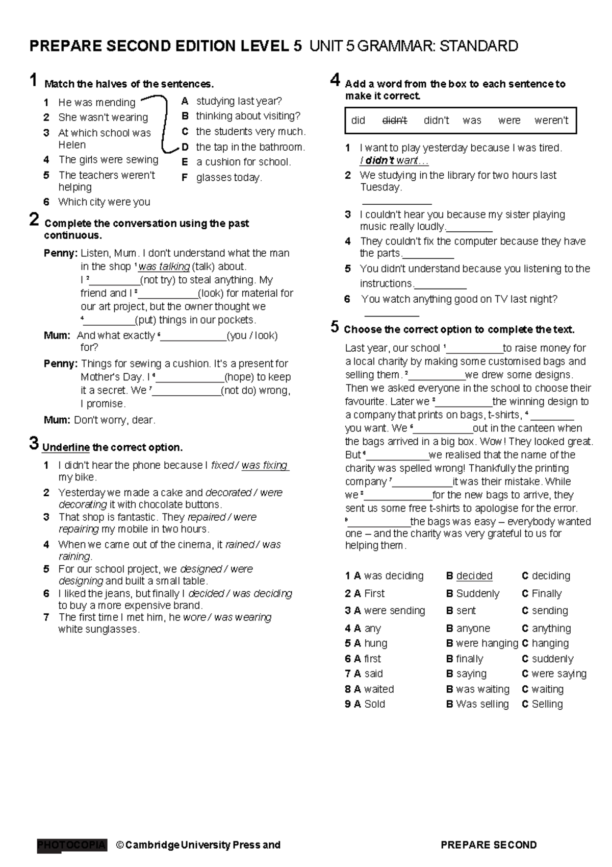 PREPARE SECOND EDITION LEVEL 5 UNIT 5 GRAMMAR EXERCISES - Studocu