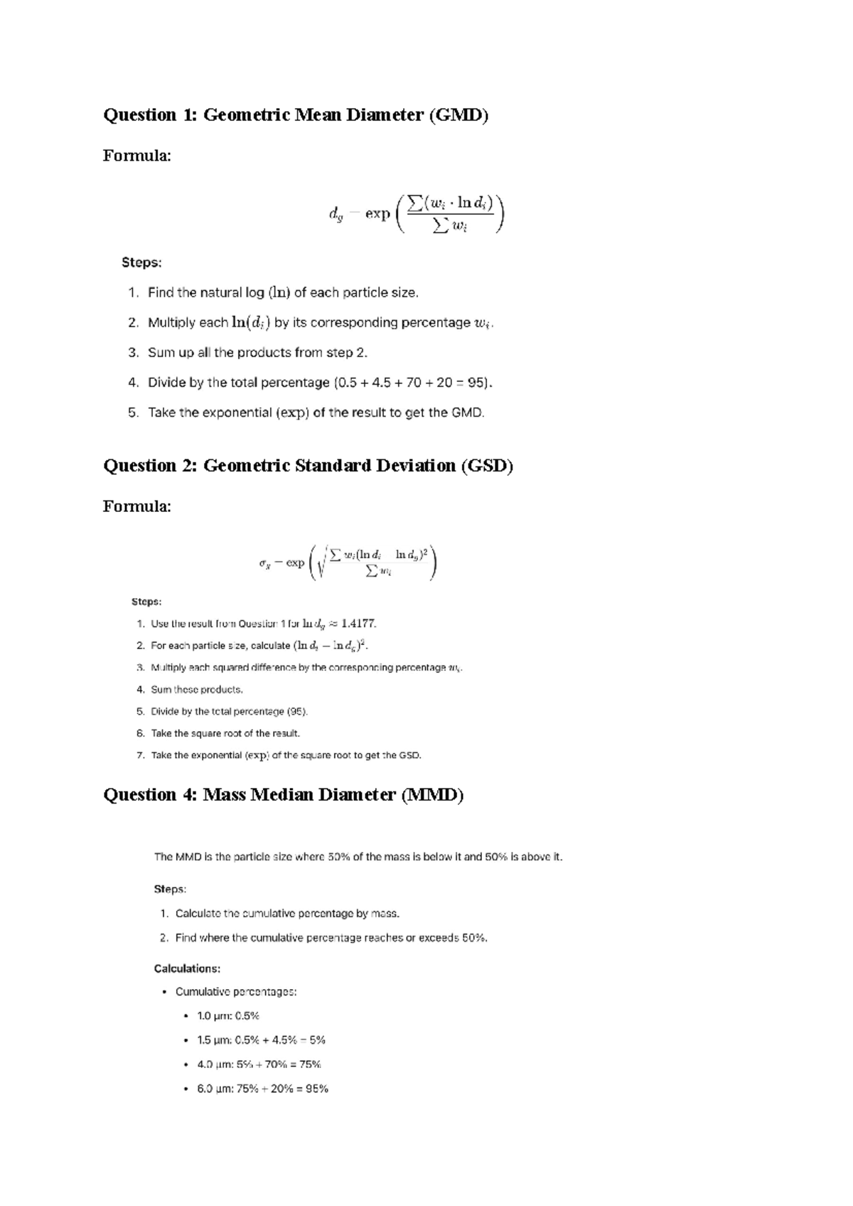 Micrometrics notes - PHAR2823 - Question 1: Geometric Mean Diameter ...