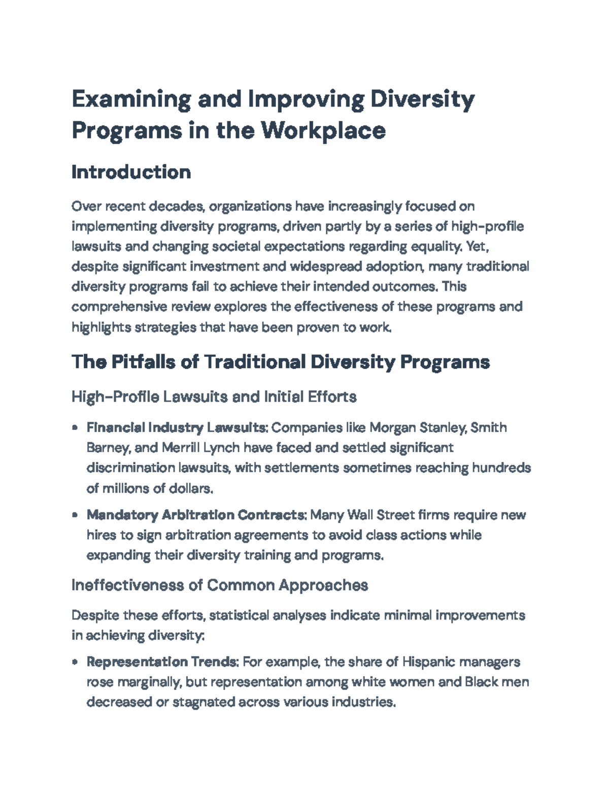 Examining and Enhancing Diversity Programs in the Workplace - Examining ...
