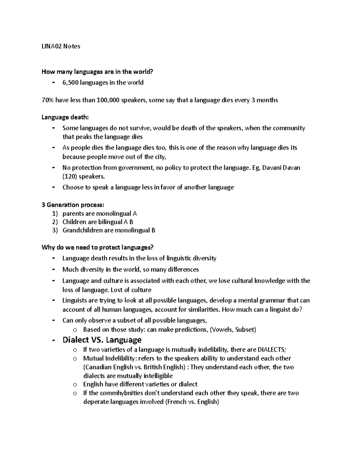 LINA02 Language Death and Acquisition: Understanding Linguistic ...