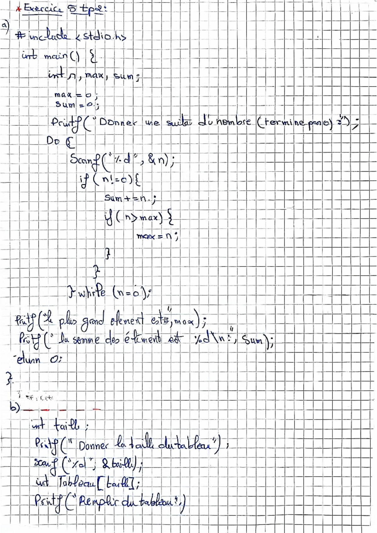 Devoir Programmation c - Exercice 5 tp2: a) # include