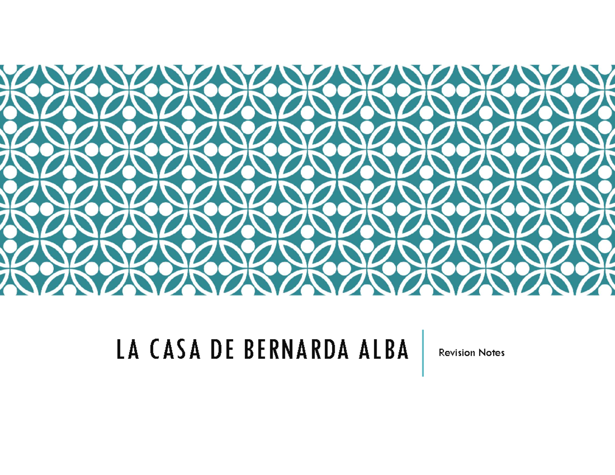 La Casa de Bernarda Alba: Notas de Revisión y Análisis Temático - Studocu
