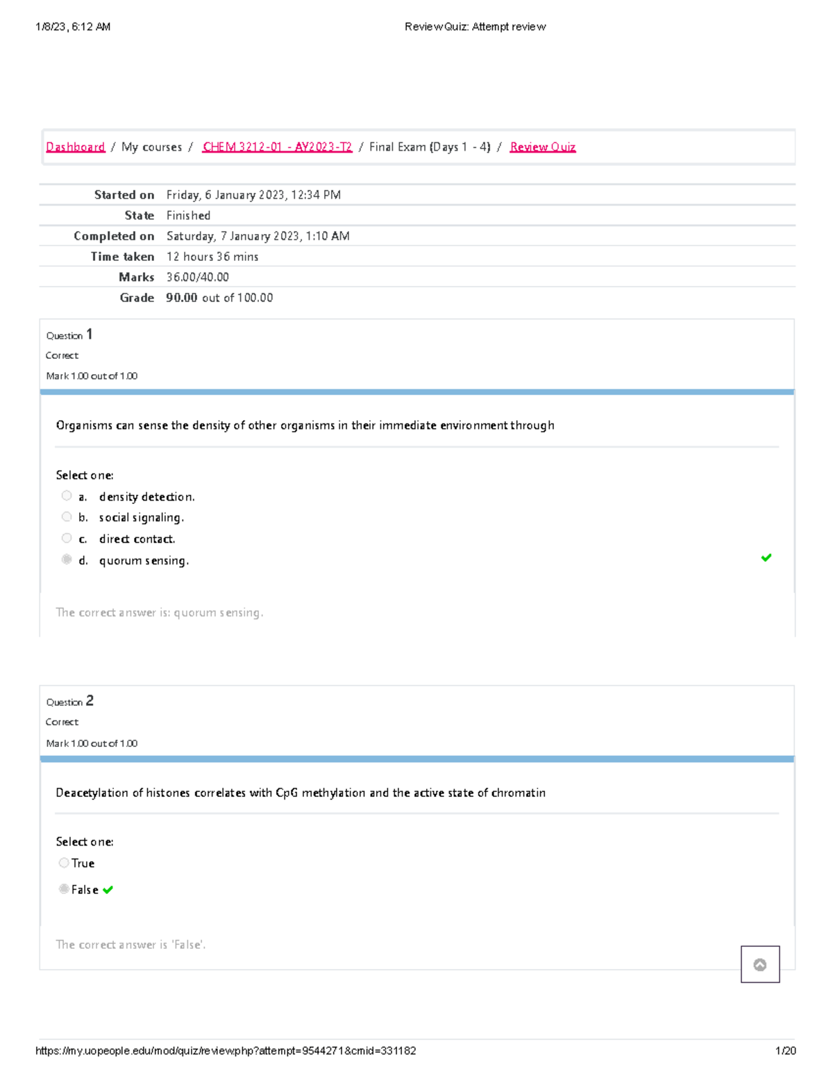 CHEM Review Quiz_ Attempt review 1. - Started on Friday, 6 January 2023 ...