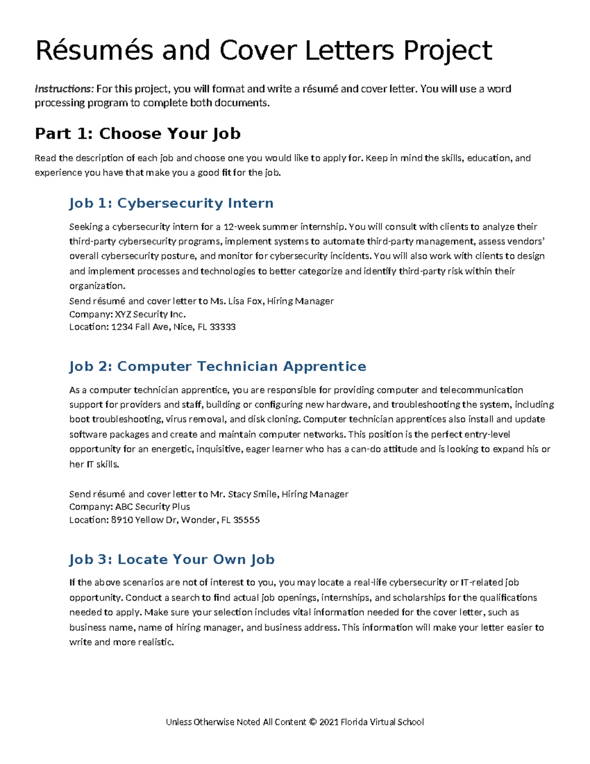 Resume and Cover Letter Project Guidelines for Job Applications - Studocu