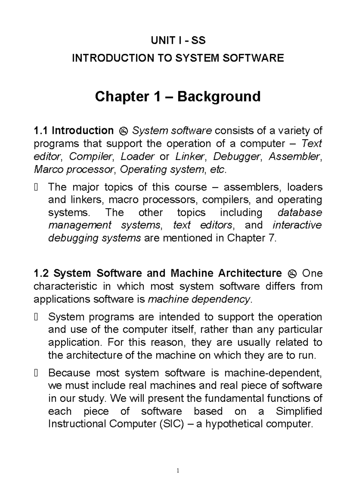 UNIT 1 - Introduction to System Software & Machine Architecture - Studocu