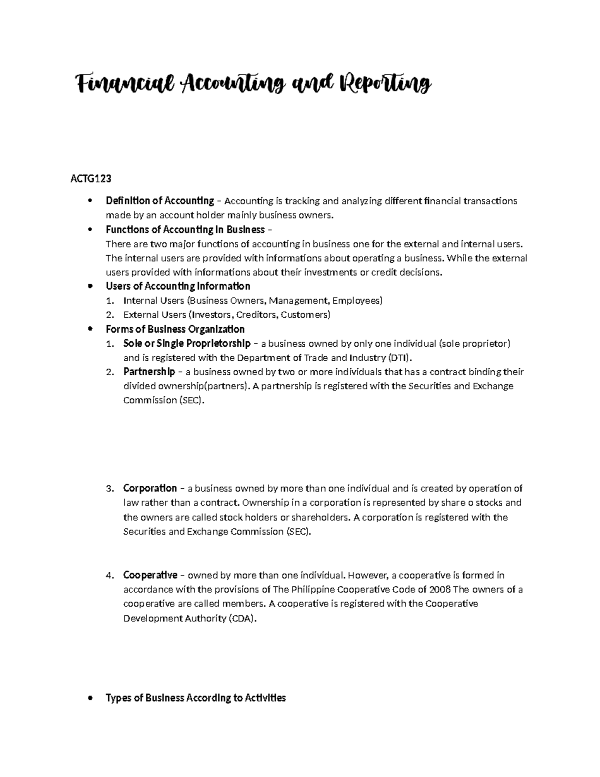 ACTG123: Overview of Accounting Functions and Globalization Impacts ...