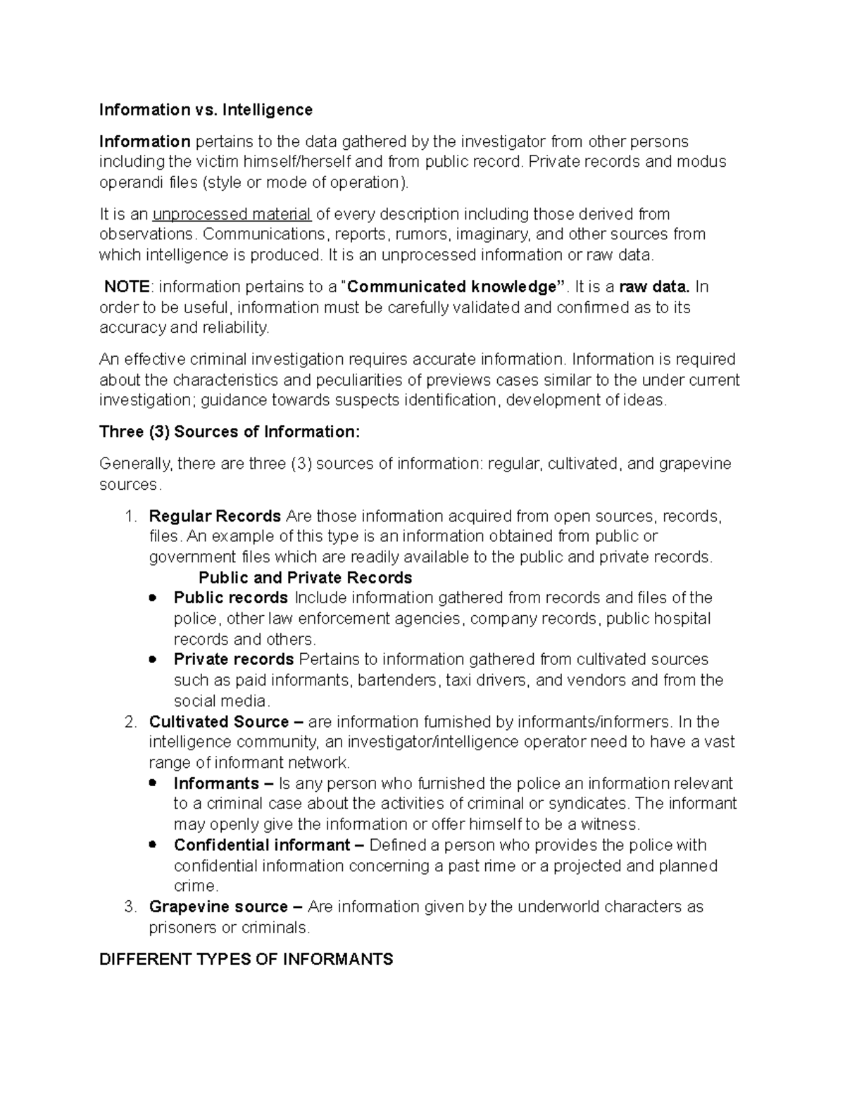 Information vs. Intelligence: Notes on Sources and Types of Informants ...