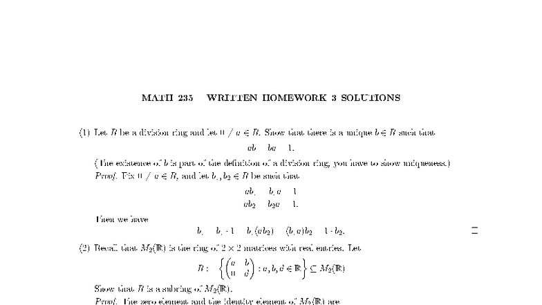 MATH 235 HOMEWORK 3 SOLUTIONS AND PROOFS - Studocu