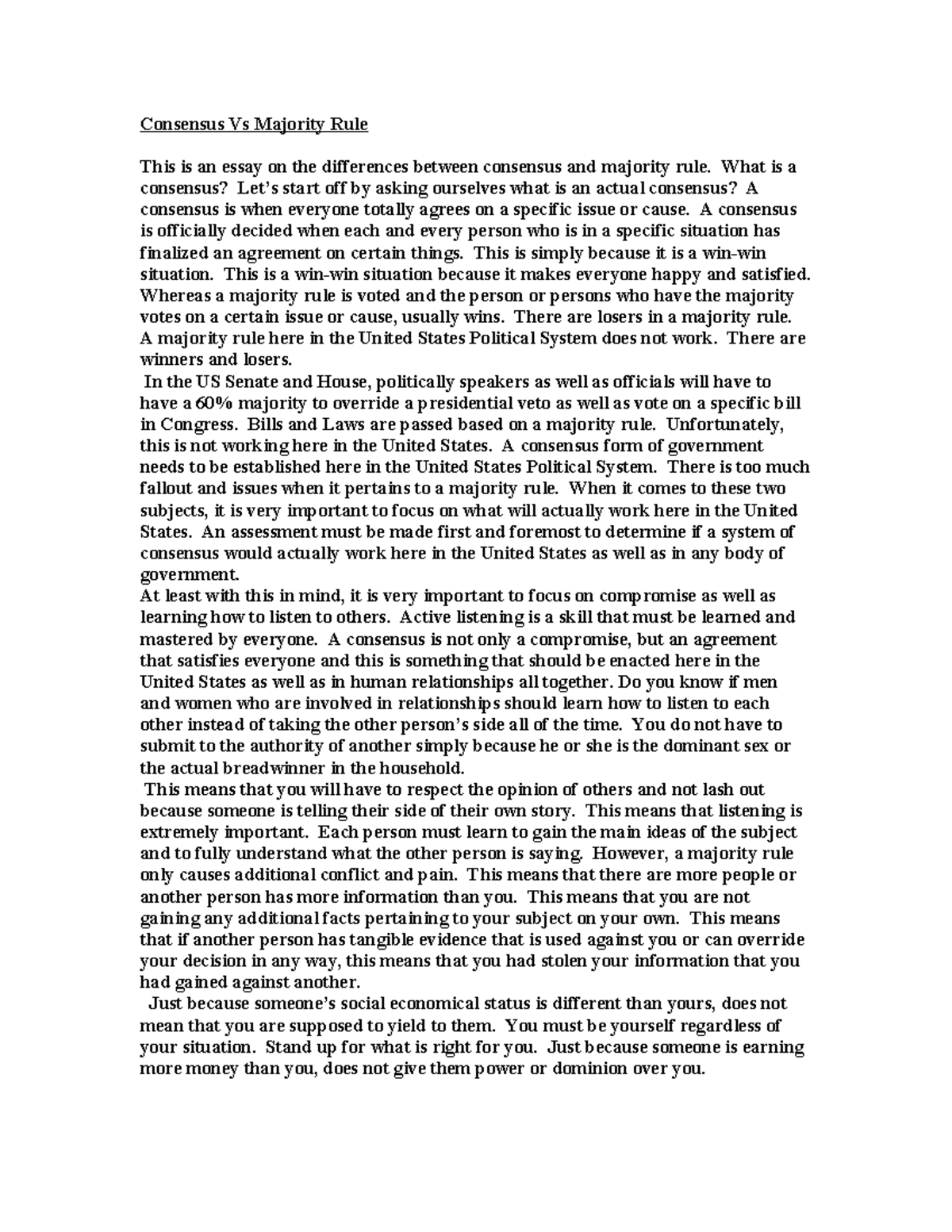 Consensus vs. Majority Rule: An Analysis of Governance Systems - Studocu