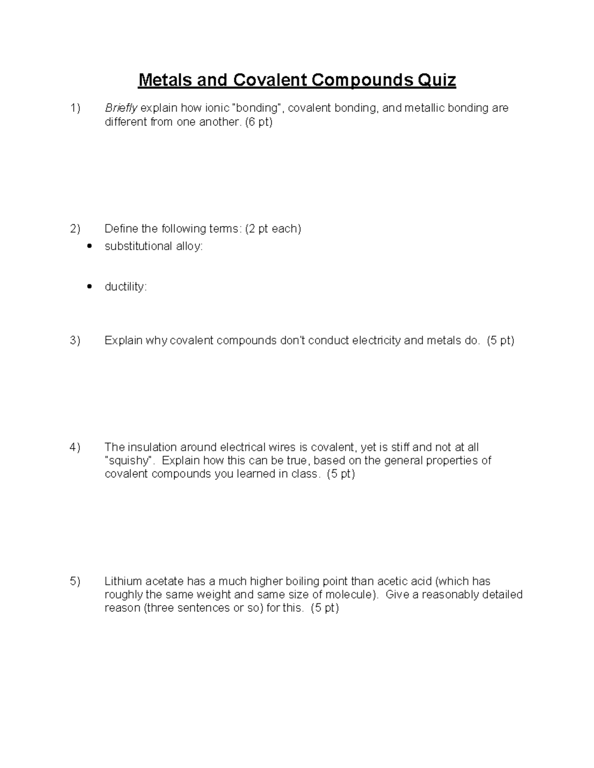 Metals and Covalent Compounds Quiz: Key Concepts and Explanations - Studocu