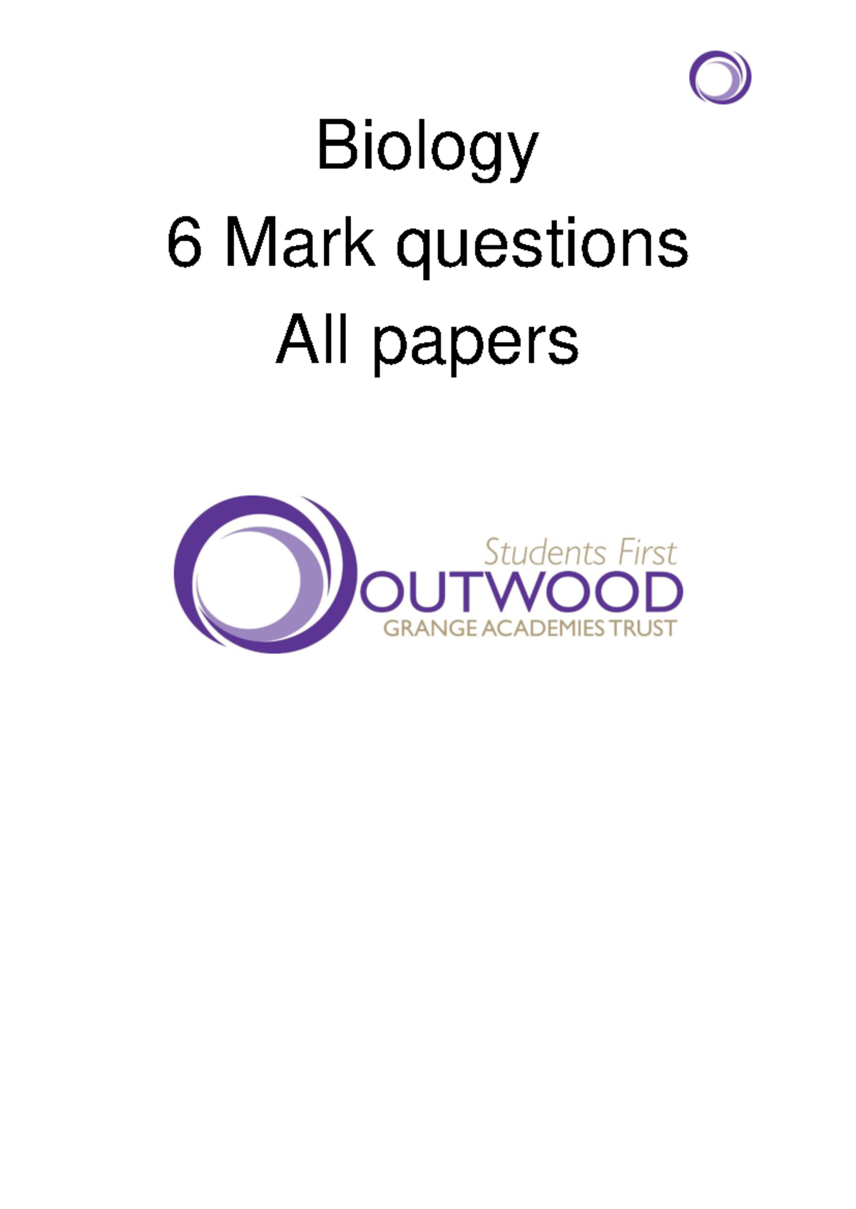 Biology 6 Mark Questions and Mark Schemes for Assessment - Studocu