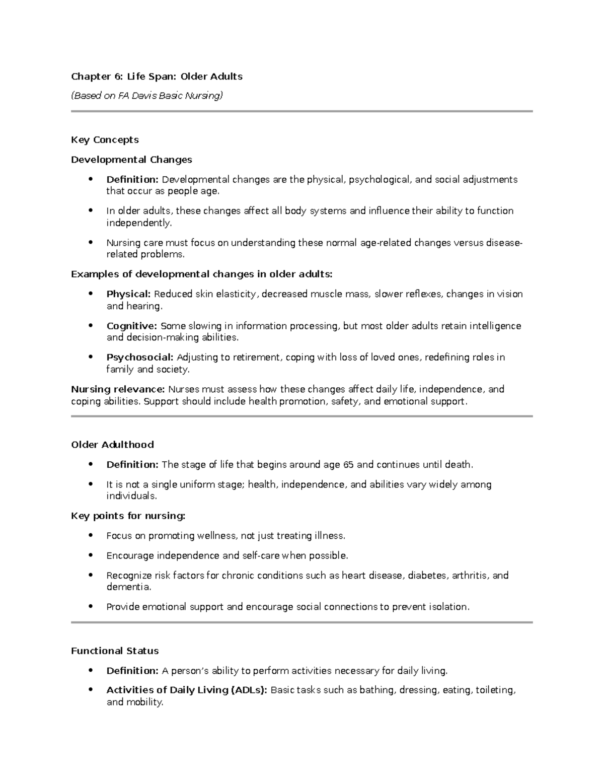 Basic Nursing Chapter 6 Study Guide: Understanding Older Adults - Studocu
