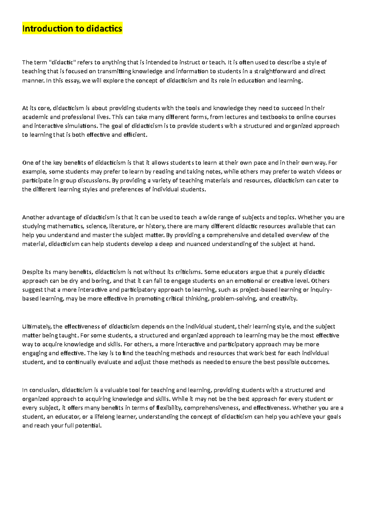 Introduction to didactics - It is often used to describe a style of ...