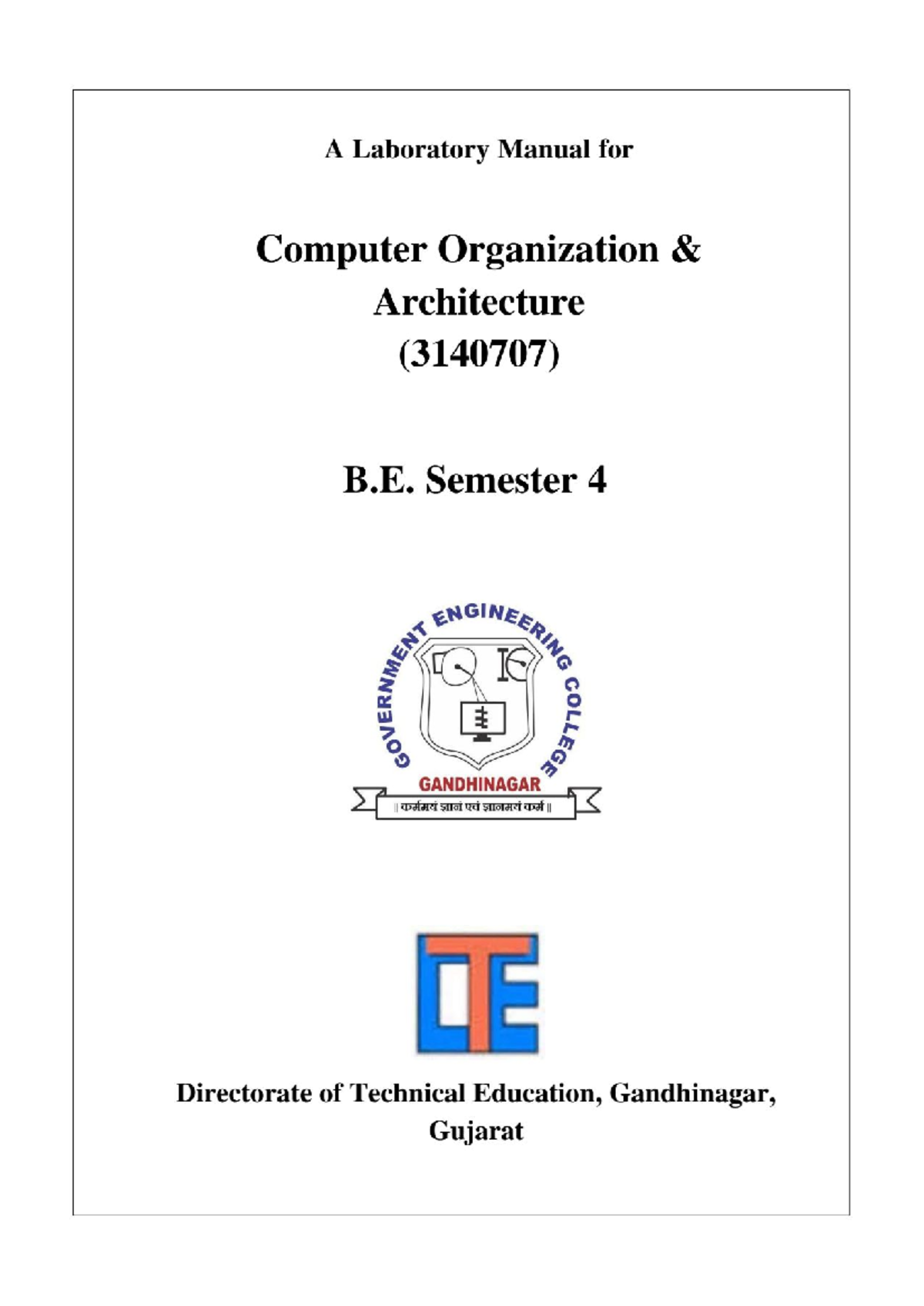 Computer Organization & Architecture Lab Guide (3140707) Semester 4 ...