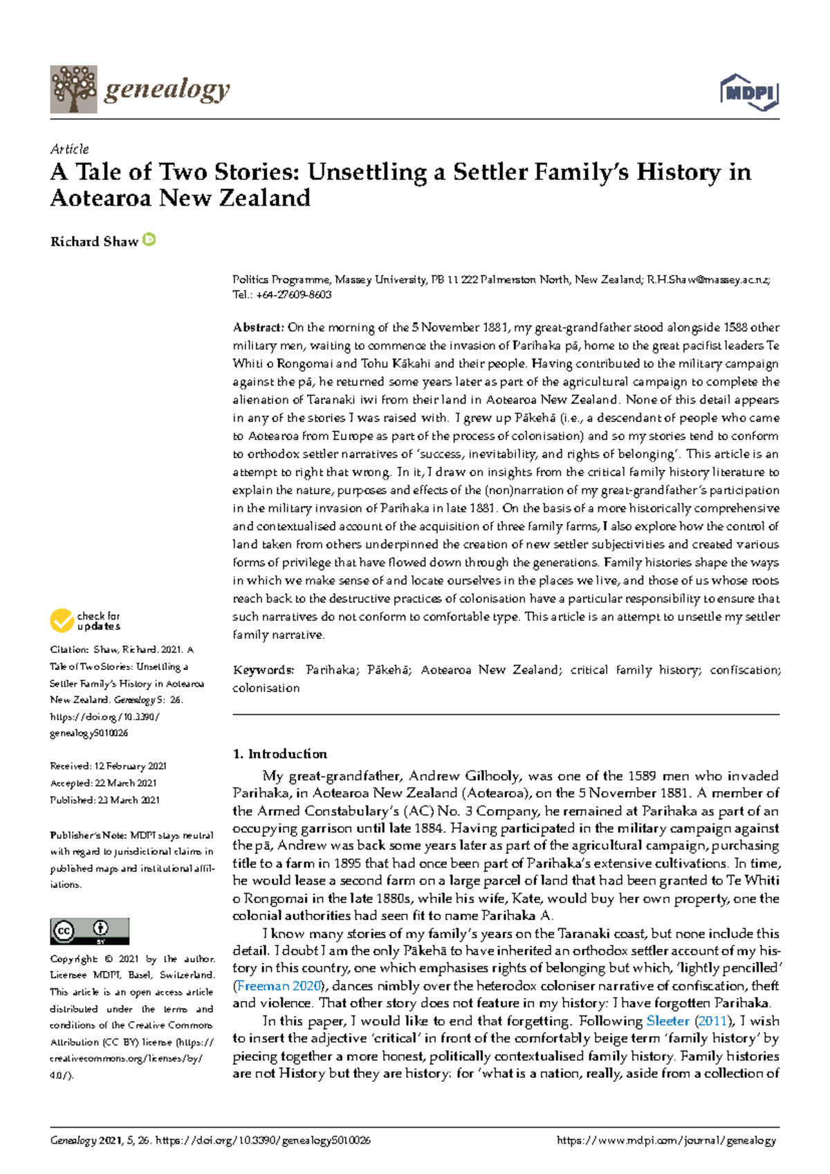 Genealogy 501: A Tale of Two Stories - Unsettling Settler Narratives in ...