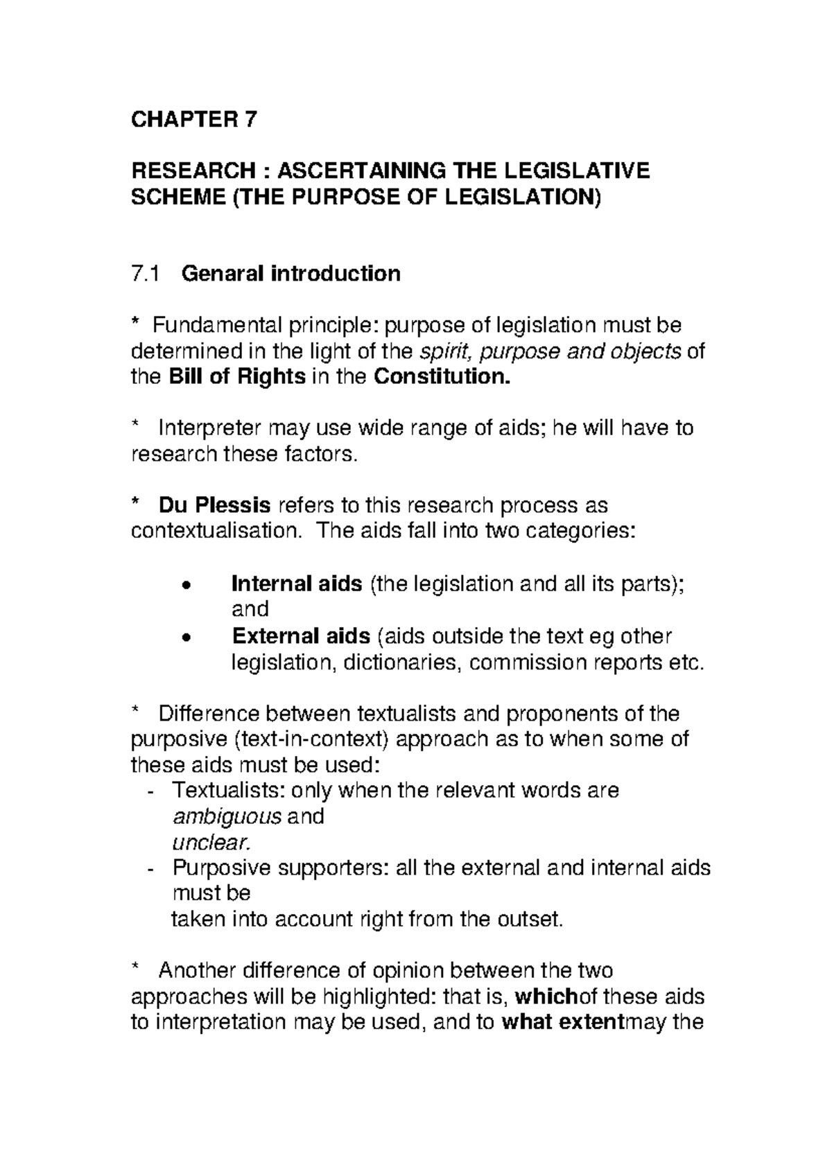Interpretation of Statutes: Summary Notes (Chapter 7) - Studocu