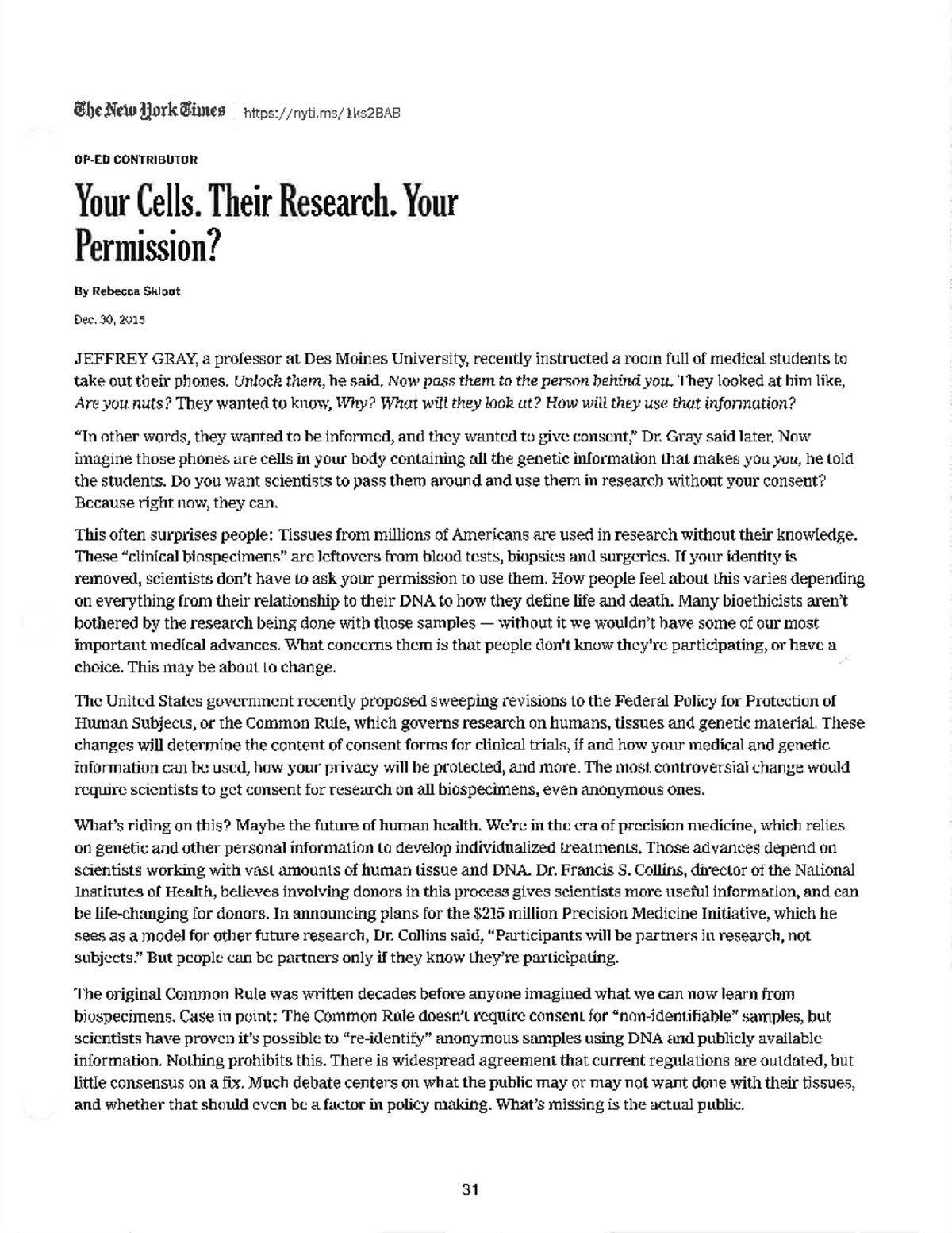 Henrietta Lacks unit reader Your Cells Their Research Your Permission ...