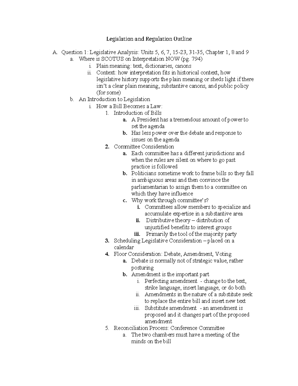 Leg Reg Outline #3 - Legislation and Regulation Outline A. Question 1 ...