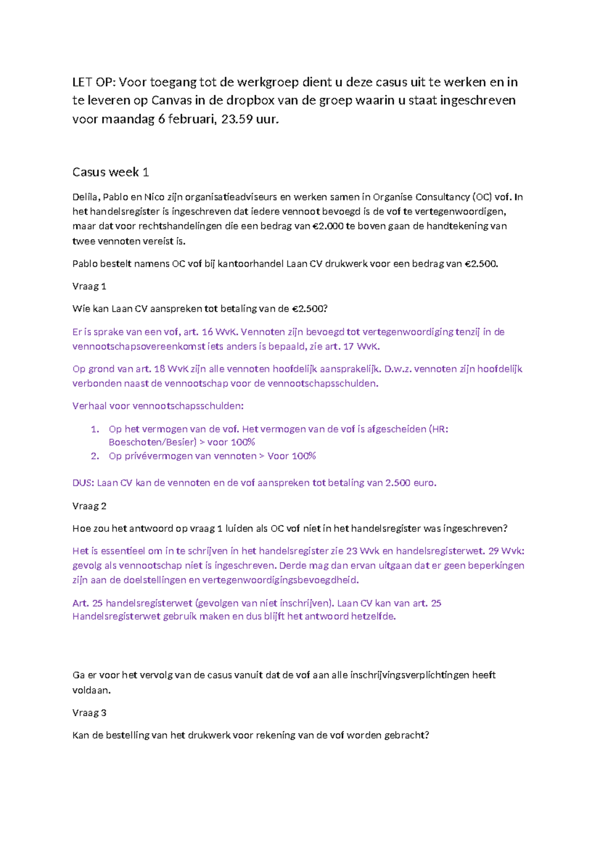 Casus 1 Cartografie: Analyse en Antwoorden voor OC Vof - Studeersnel