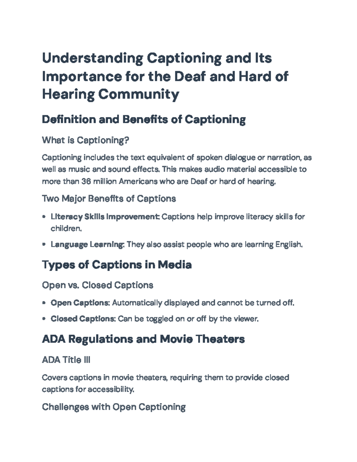 Understanding Captioning for the Deaf & Hard of Hearing Community ...