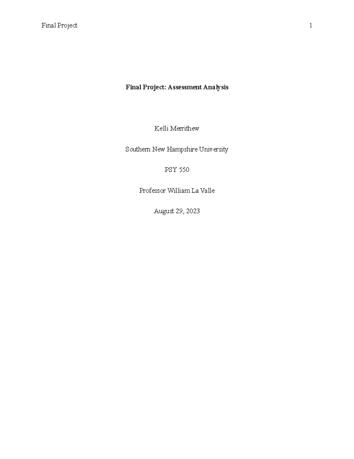 Final Project: Assessment Analysis of WAIS-IV & MMPI-2 in PSY 550 - Studocu